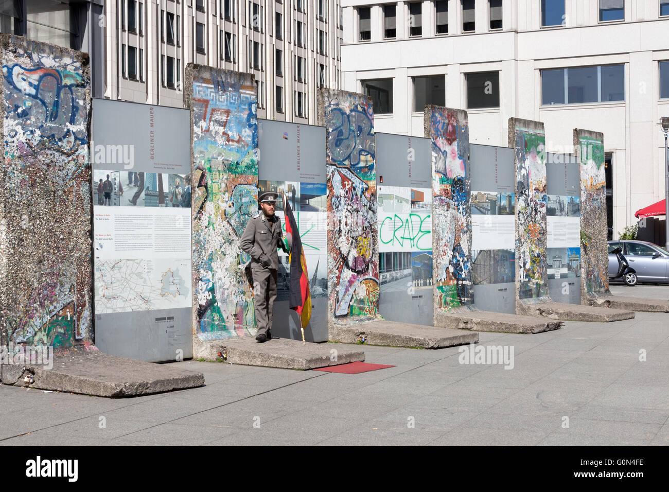 Part of the Berlin Wall at Potsdamer Platz 2016, with tourists and a ...