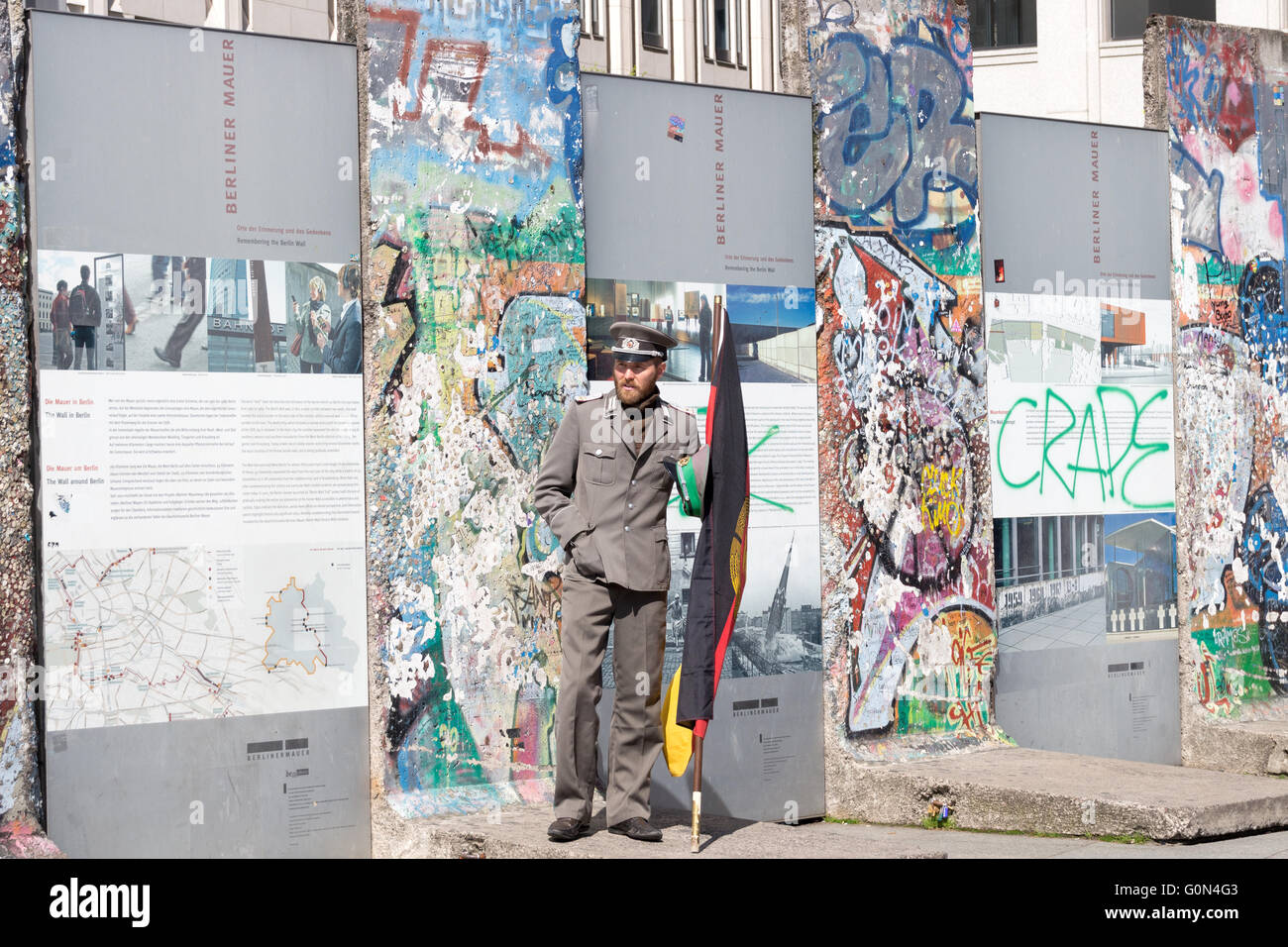 Part of the Berlin Wall at Potsdamer Platz 2016, with tourists and a ...