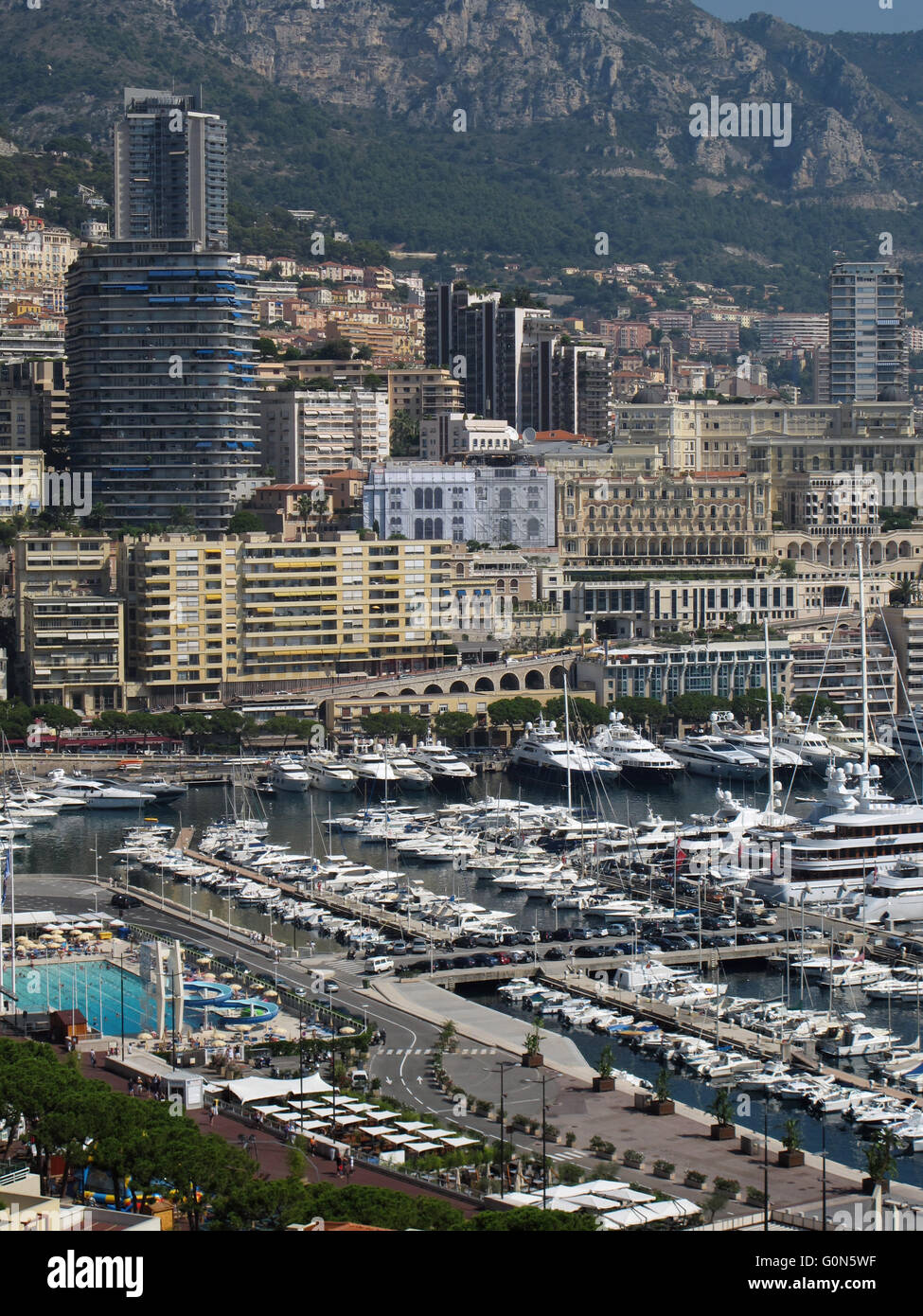 Monte Carlo, Monaco. Yachts docked near apartment buildings Stock Photo ...