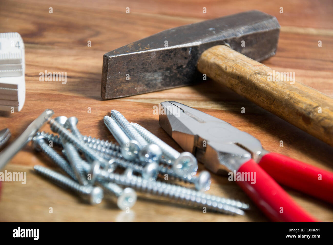 tool on wooden background Stock Photo - Alamy