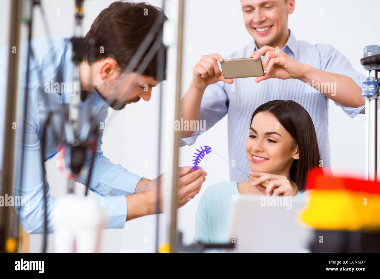 Positive students using 3d printer Stock Photo - Alamy
