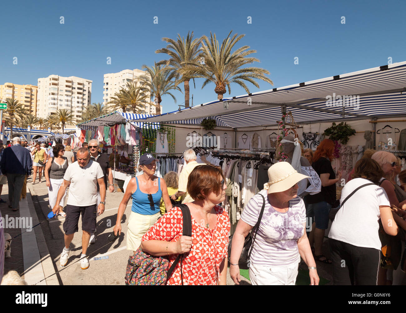 Local people and holidaymakers shopping, Estepona market, Andalusia ...