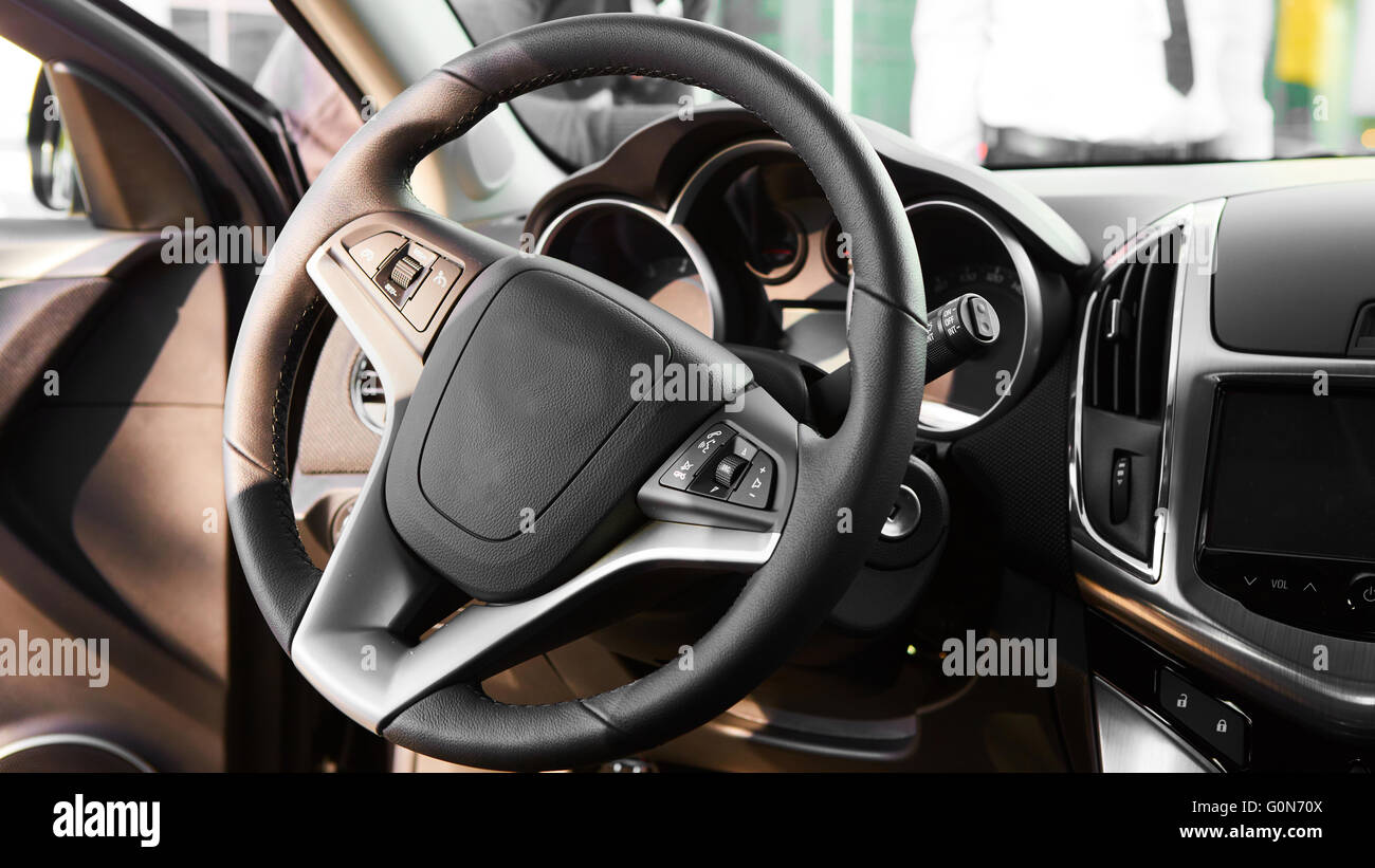 Interior view of car with black salon Stock Photo - Alamy