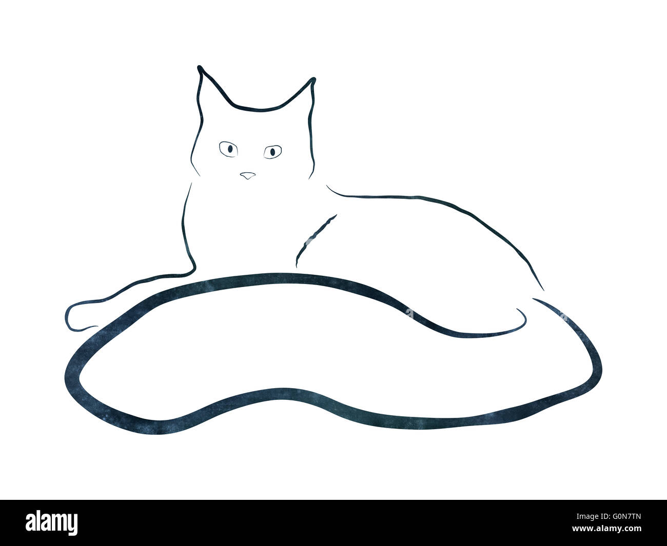 laying cat illustration with paper texture, line drawing Stock Photo ...