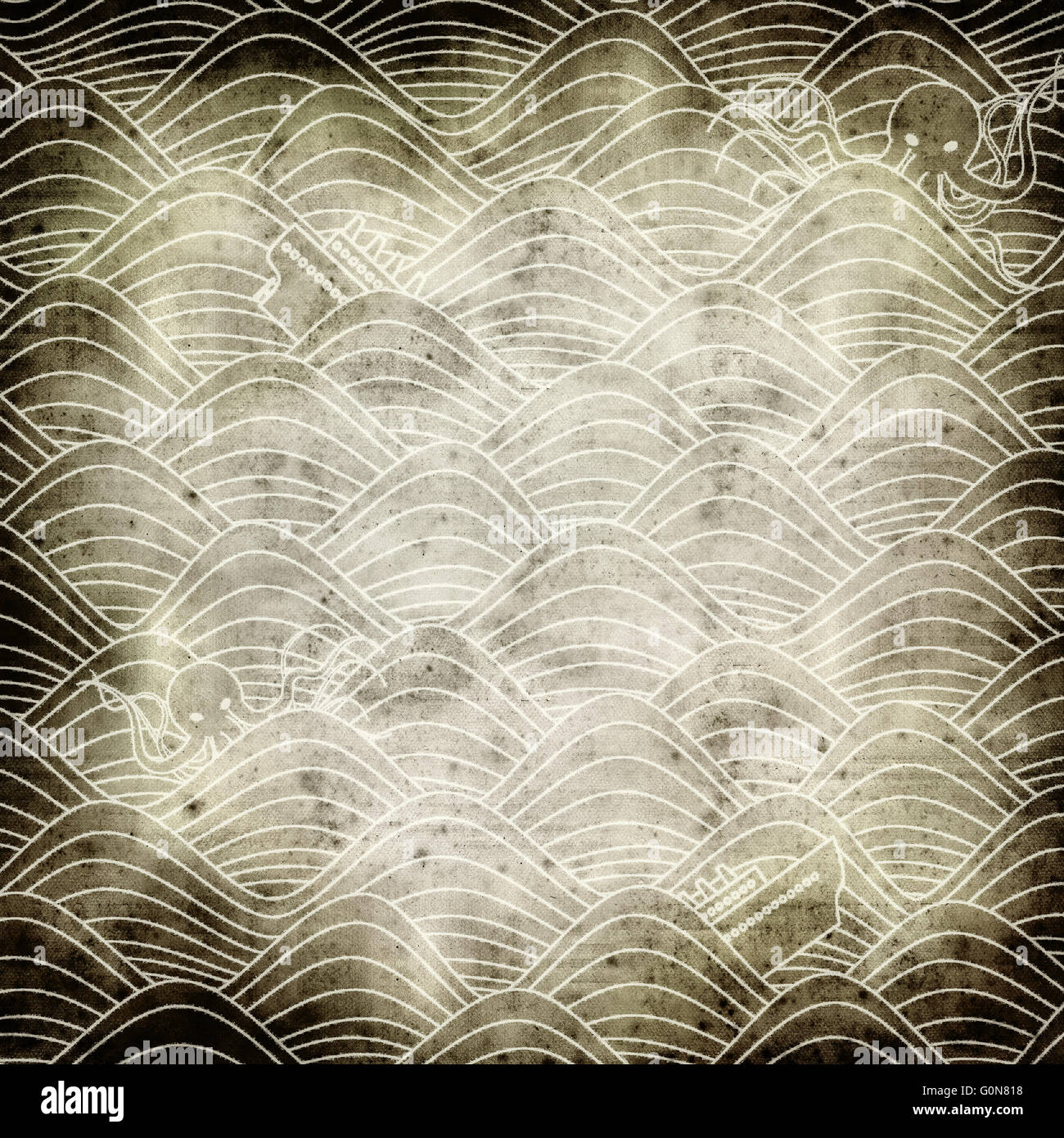 textured old paper background with stormy sea illustration Stock Photo ...