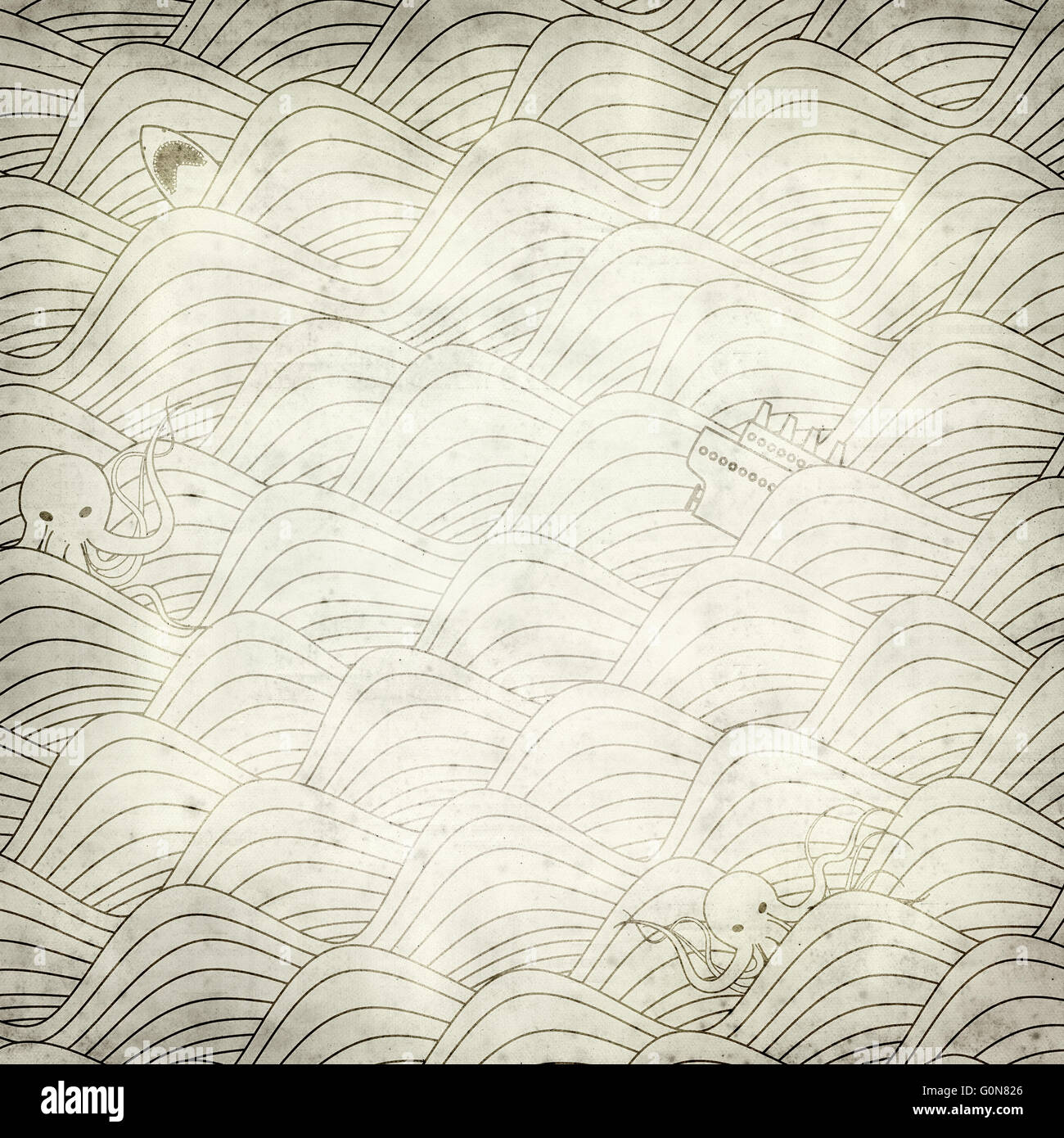 textured old paper background with stormy sea illustration Stock Photo ...
