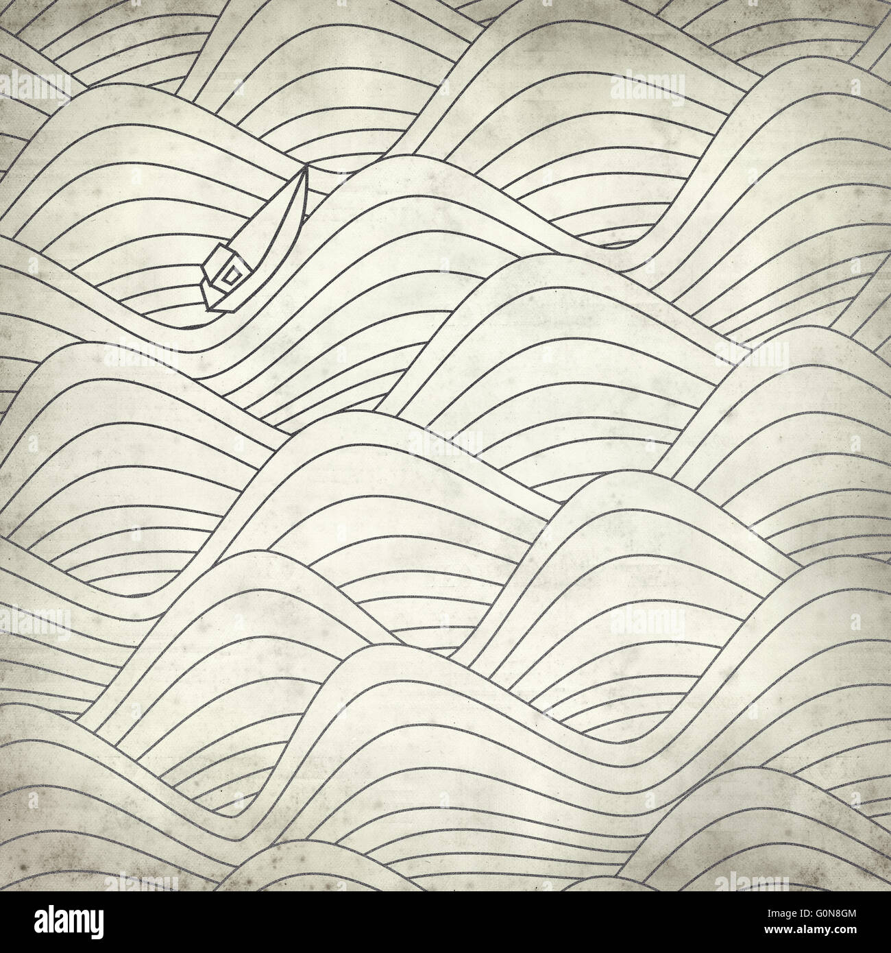 textured old paper background with waves and boats pattern Stock Photo ...