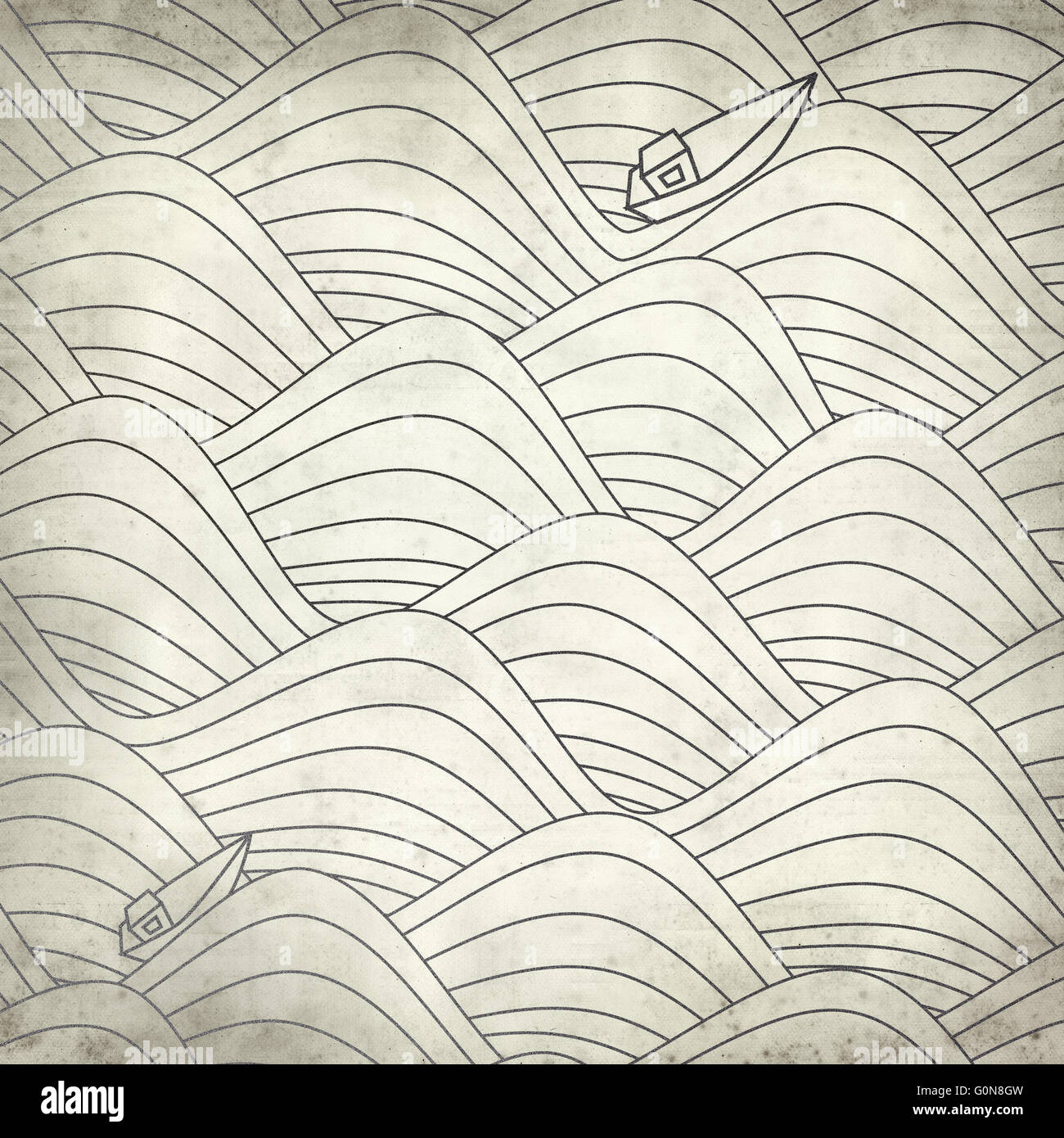 textured old paper background with waves and boats pattern Stock Photo ...