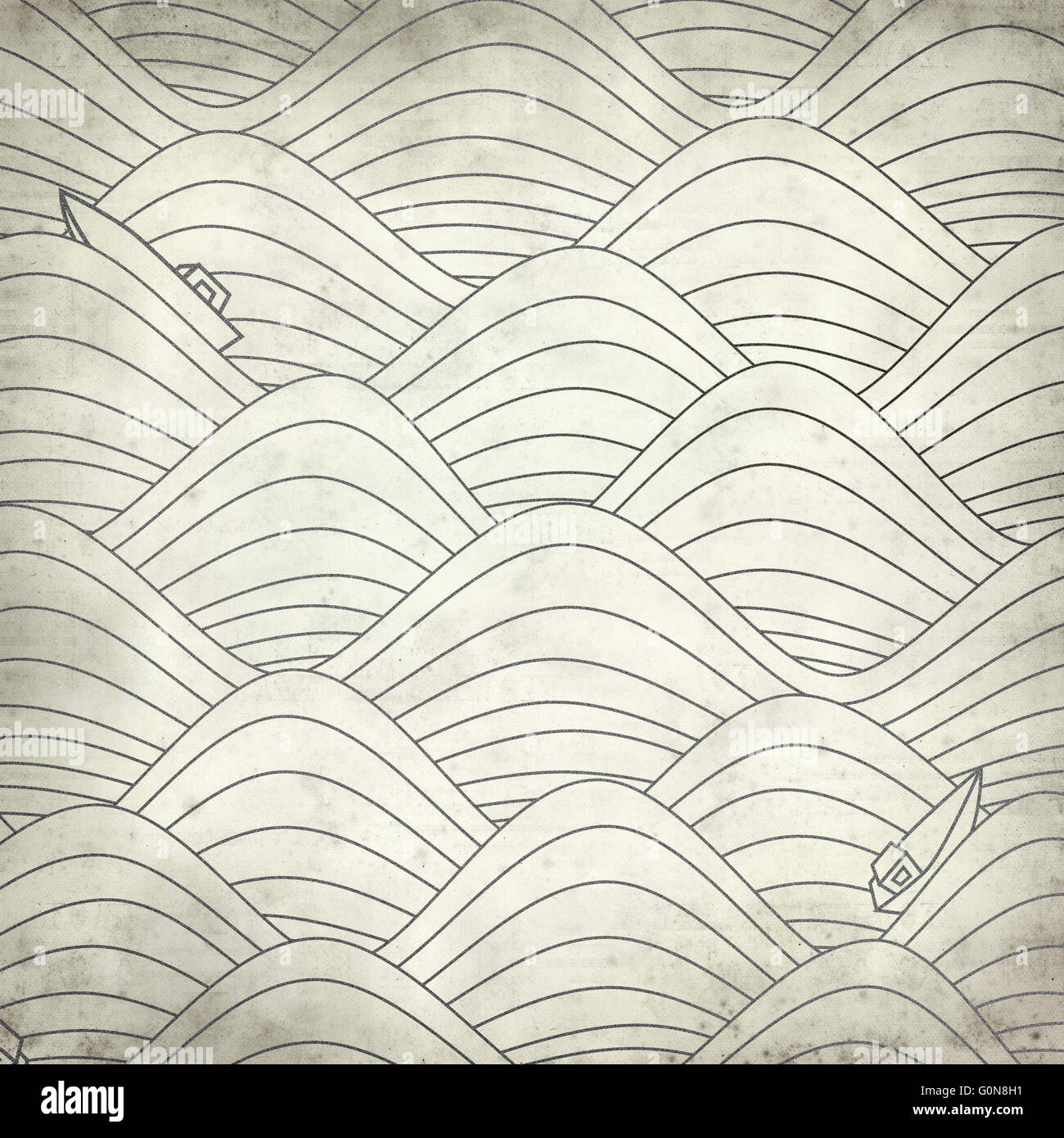 textured old paper background with waves and boats pattern Stock Photo ...