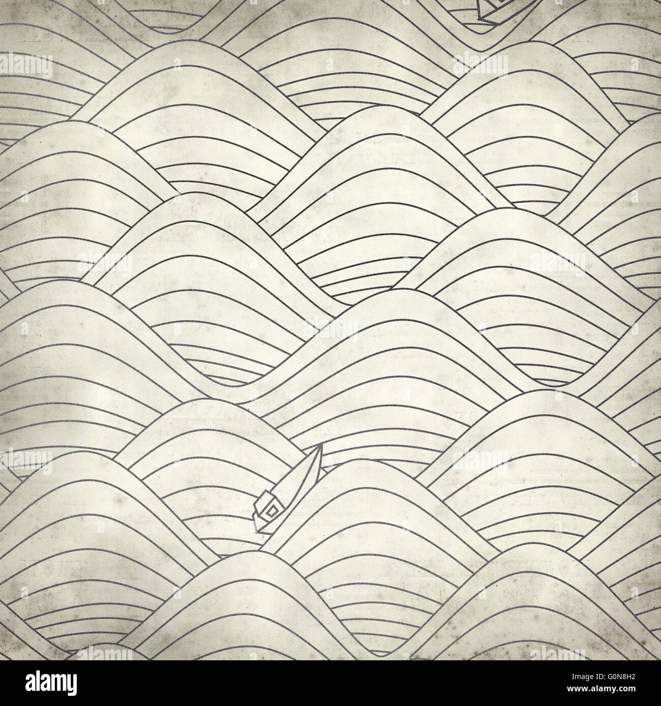 textured old paper background with waves and boats pattern Stock Photo ...
