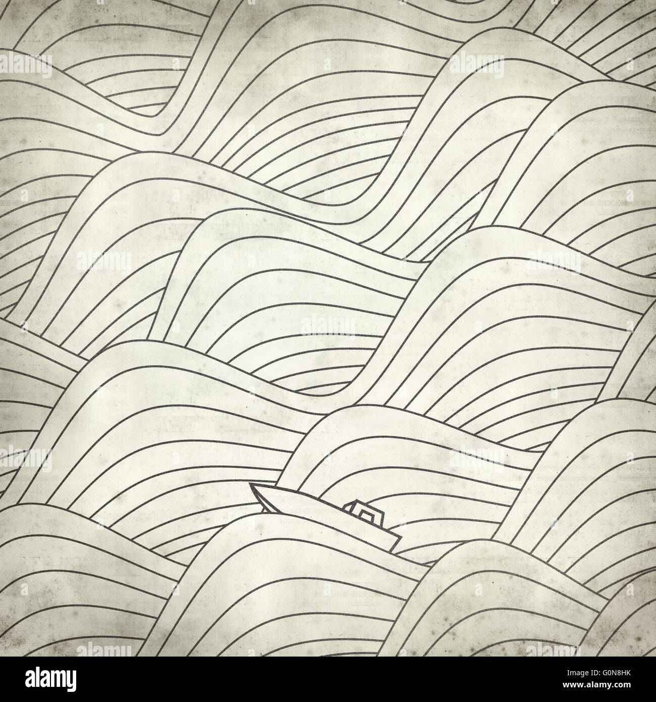 textured old paper background with waves and boats pattern Stock Photo ...