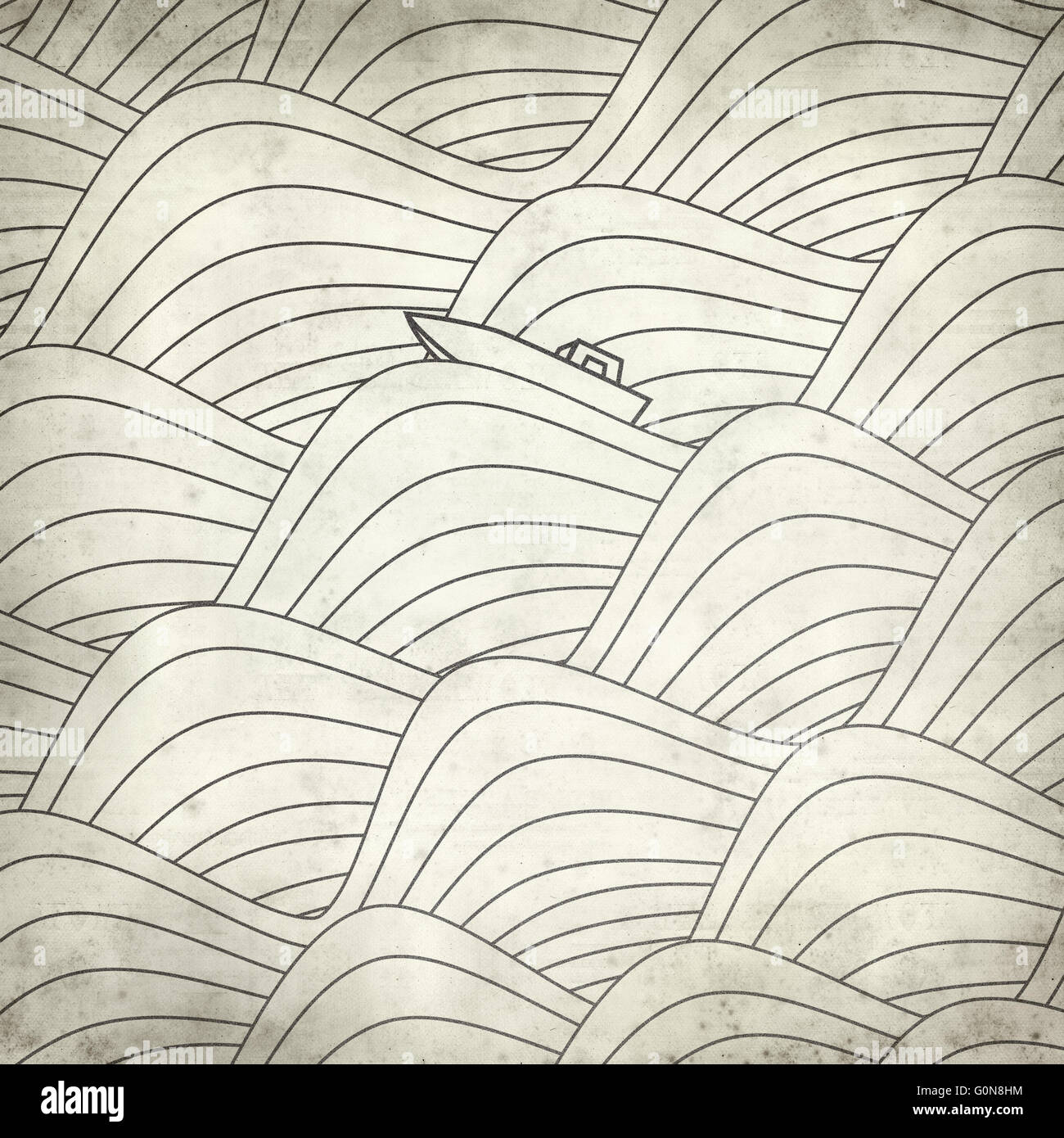 textured old paper background with waves and boats pattern Stock Photo ...