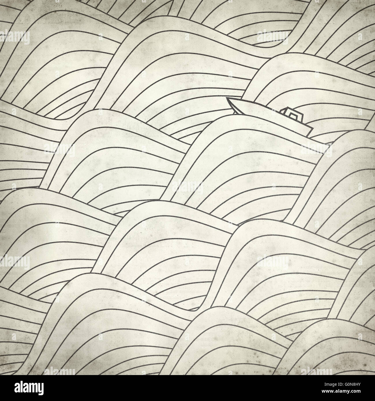 textured old paper background with waves and boats pattern Stock Photo ...