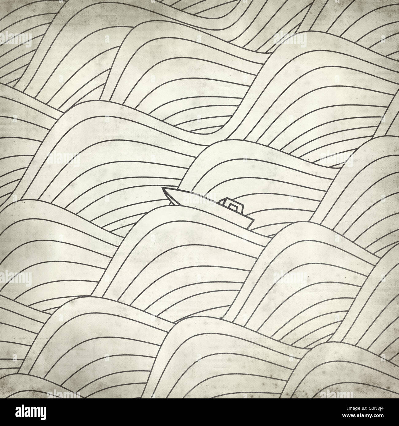 textured old paper background with waves and boats pattern Stock Photo ...