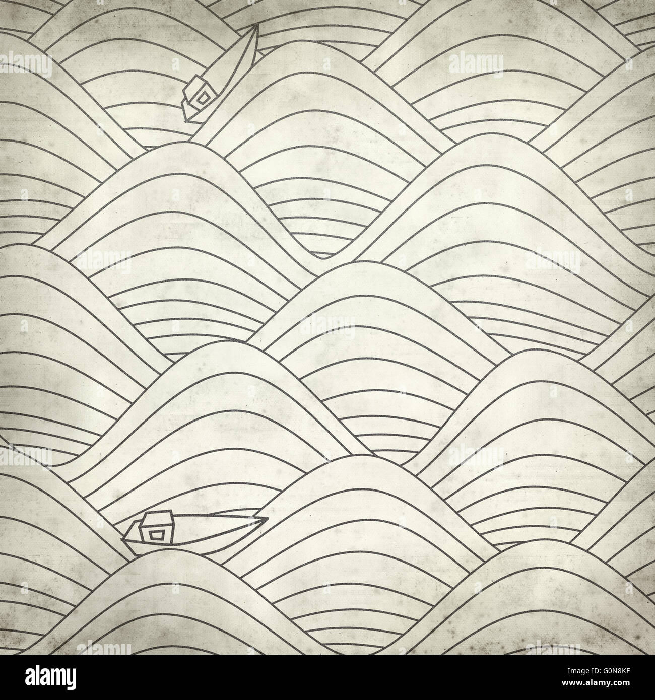 textured old paper background with waves and boats pattern Stock Photo ...