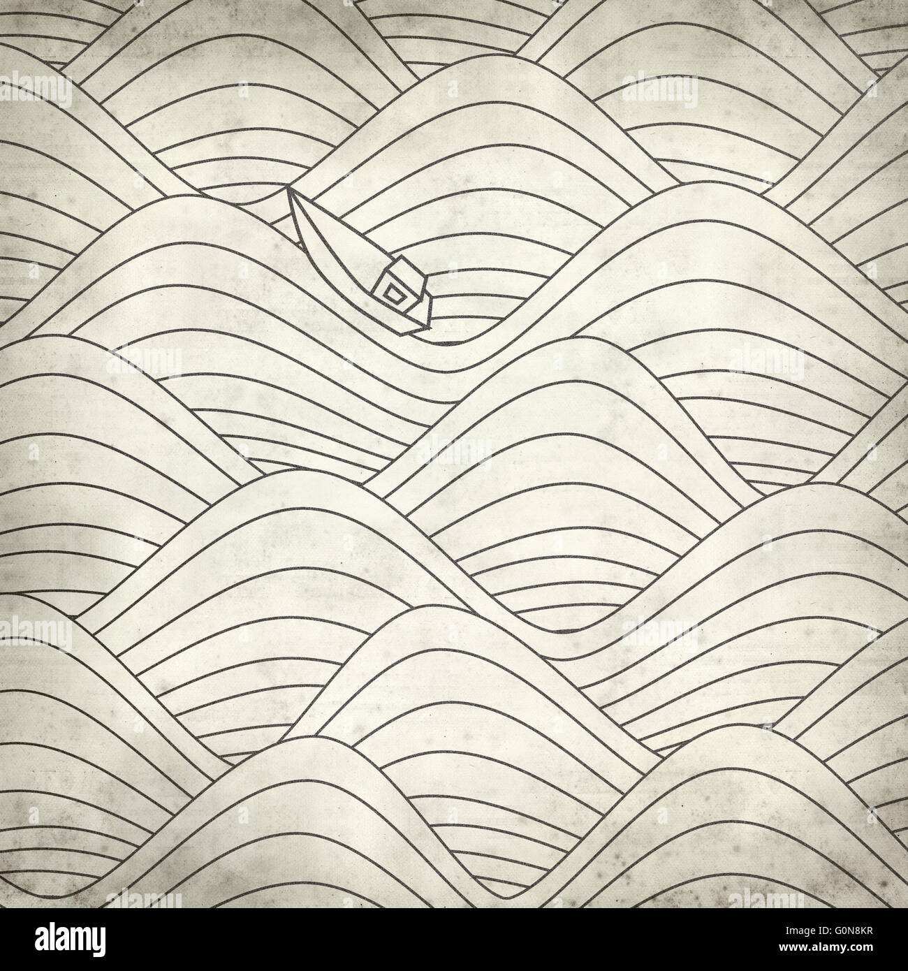 textured old paper background with waves and boats pattern Stock Photo ...