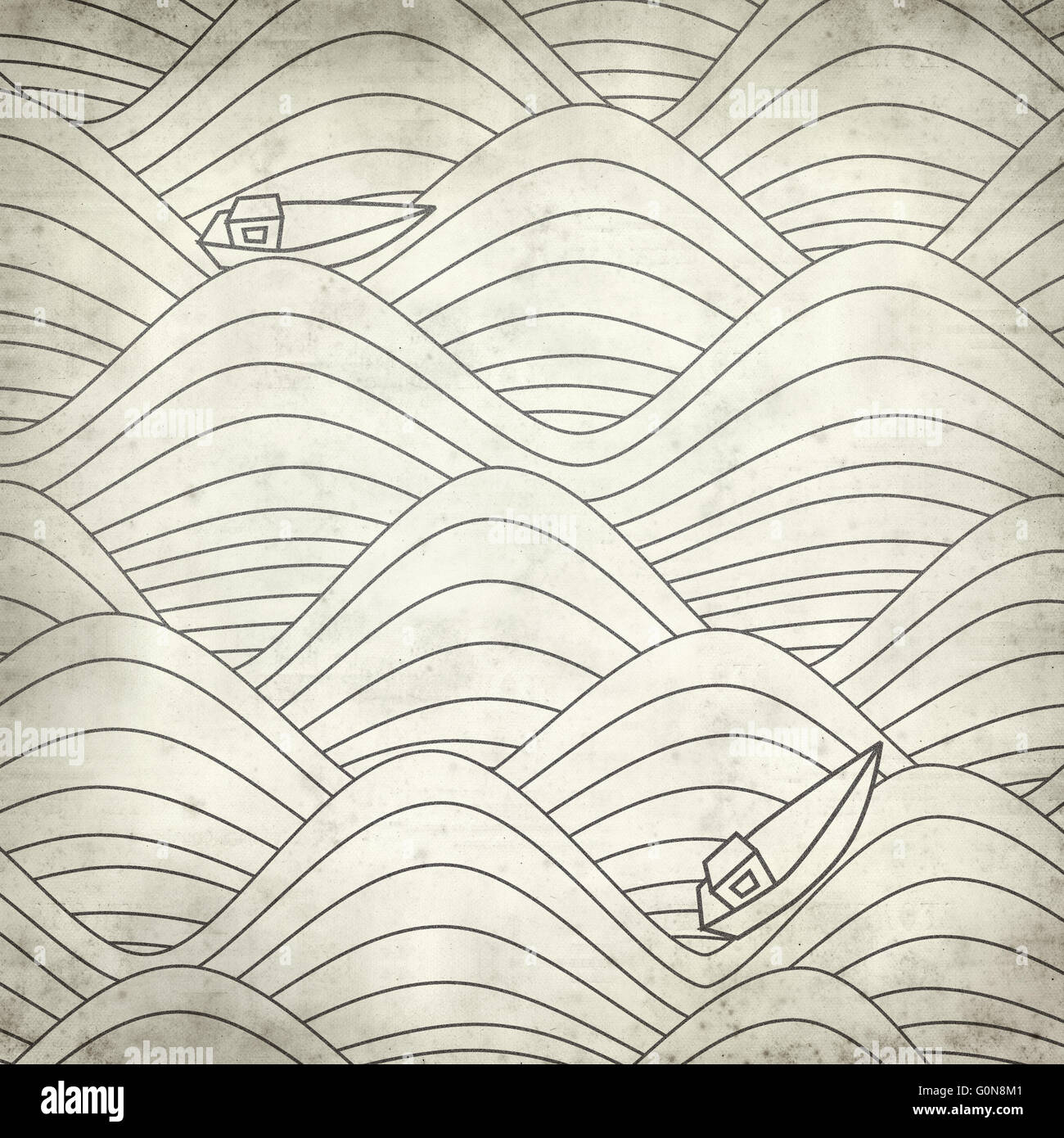 textured old paper background with waves and boats pattern Stock Photo ...