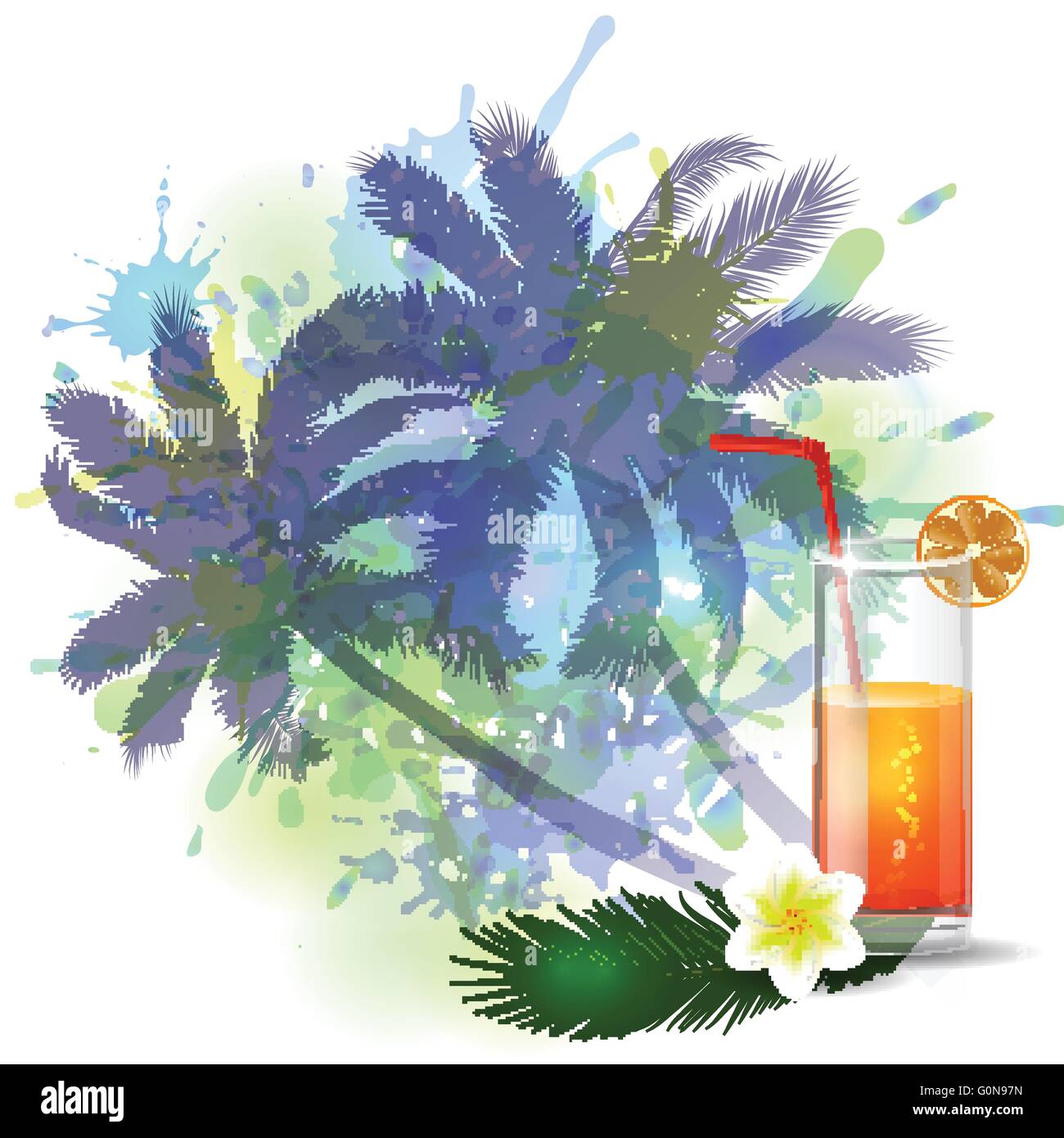 Summer background with palm trees and juice Stock Vector Image & Art ...