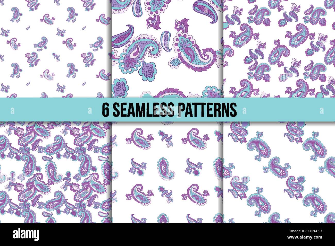 Vector illustration of seamless paisley pattern set Stock Vector Image ...