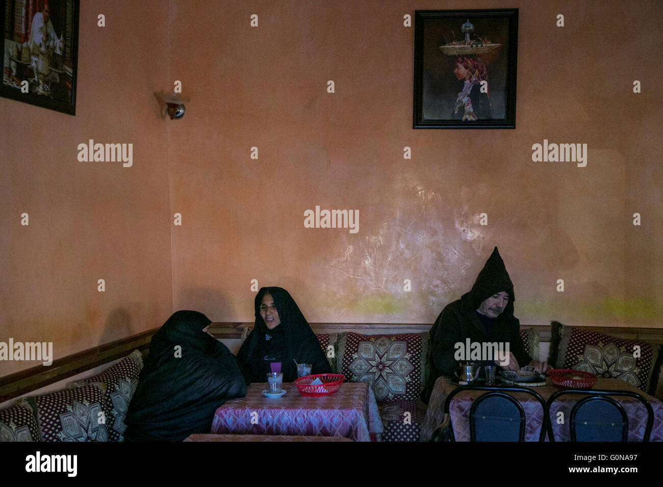 People inside a cafe in Tafrout Stock Photo - Alamy