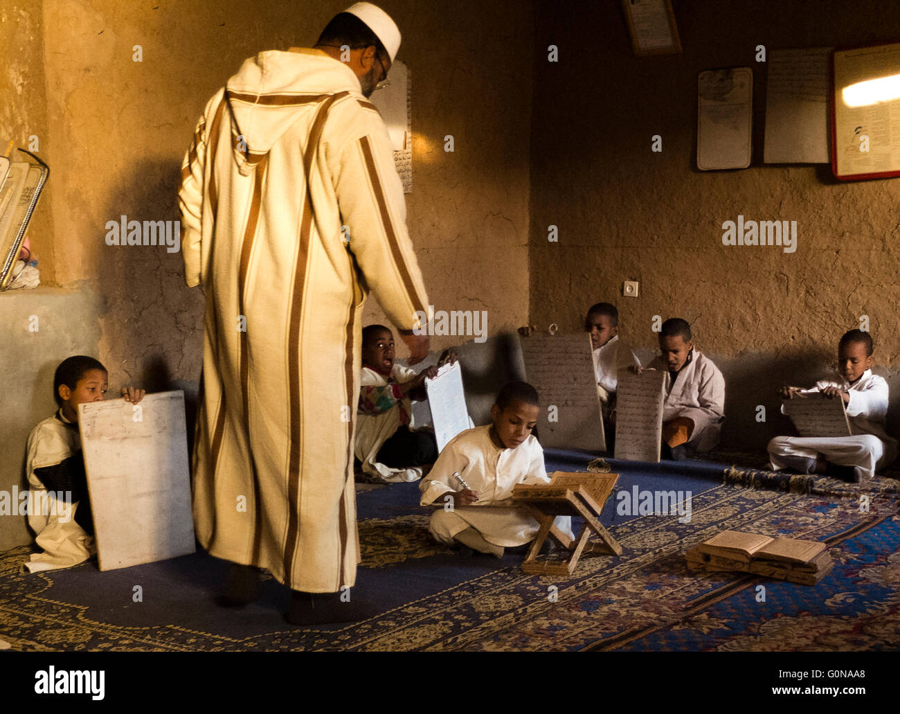 Inside the madrassah in Timidarte Kasbah with the marabout and students ...
