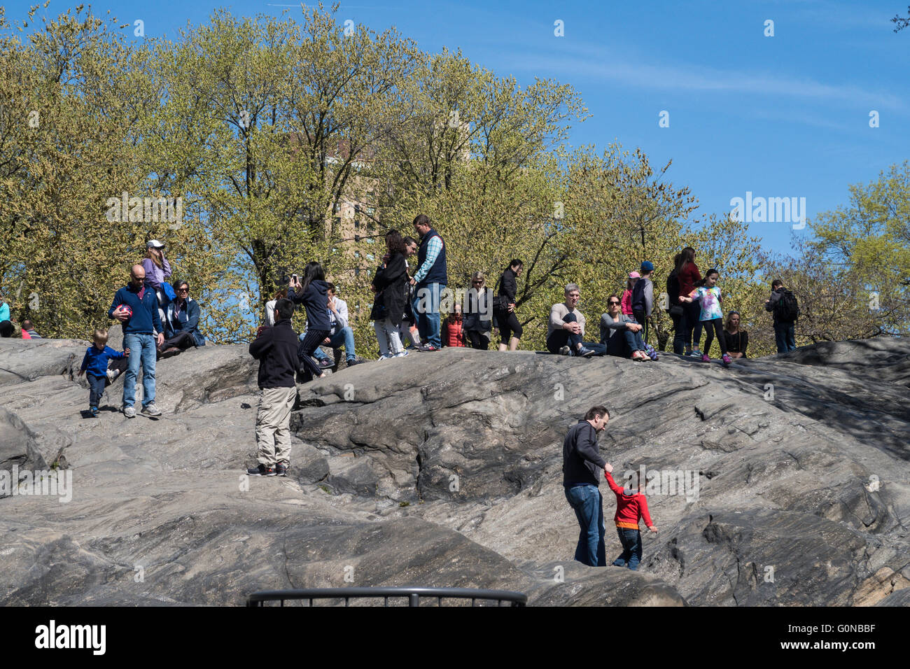 People Enjoying Overview Rock Formation, Central Park, NYC Stock Photo ...