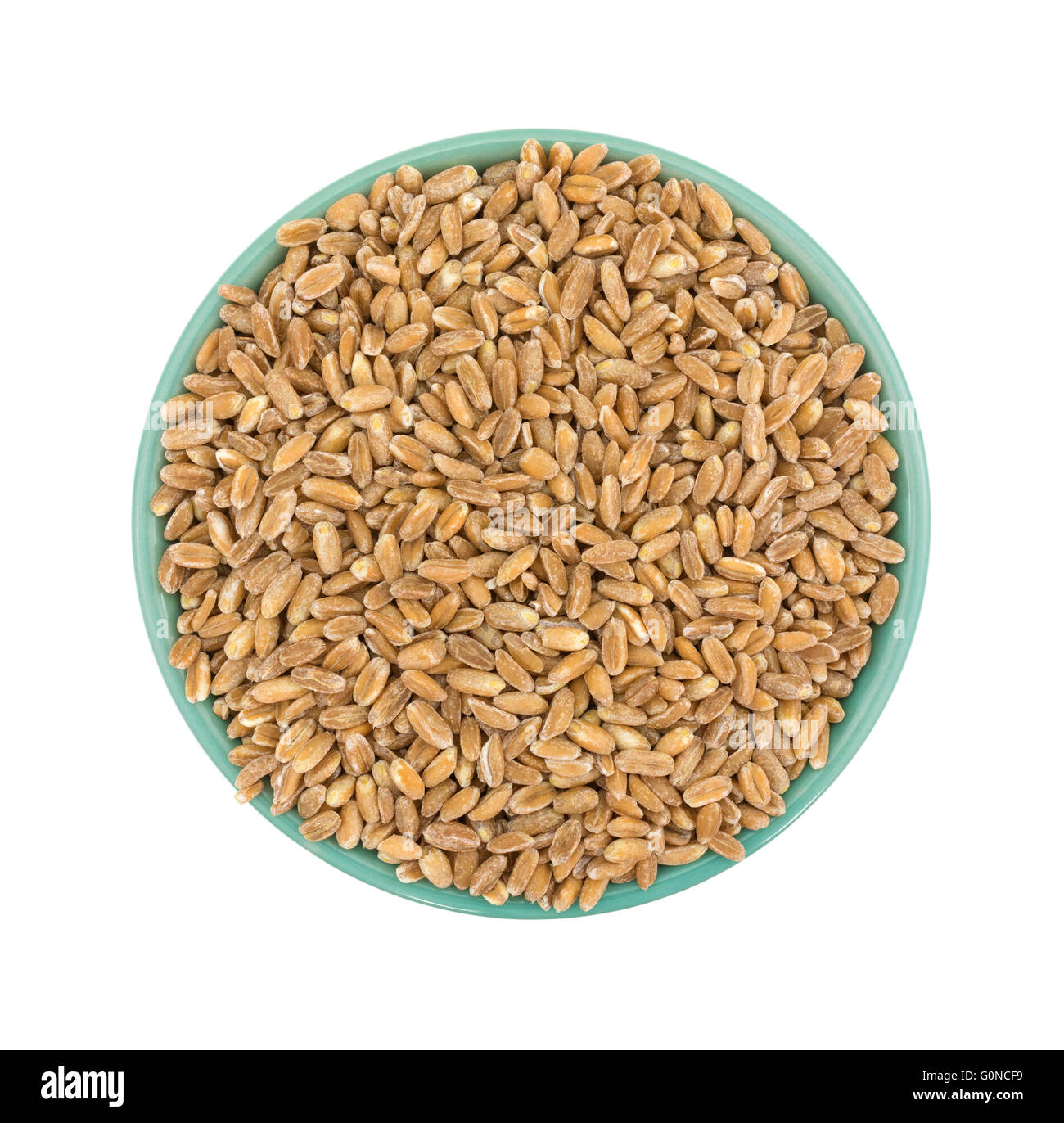 Top view of farrow organic grain filling a small bowl isolated on a ...