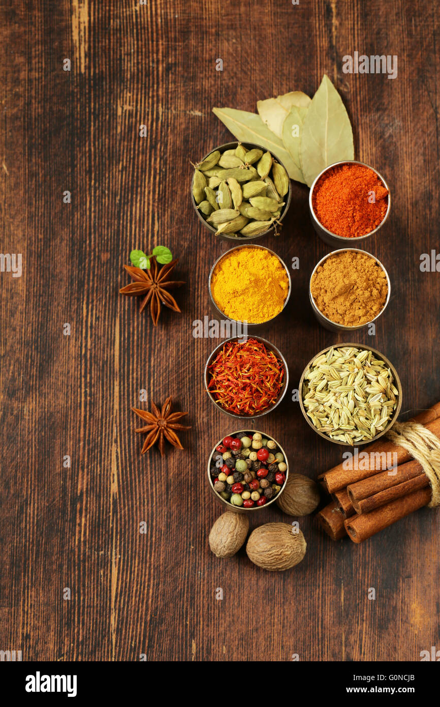 variety of spices (saffron, paprika, pepper, fennel, cinnamon, turmeric ...