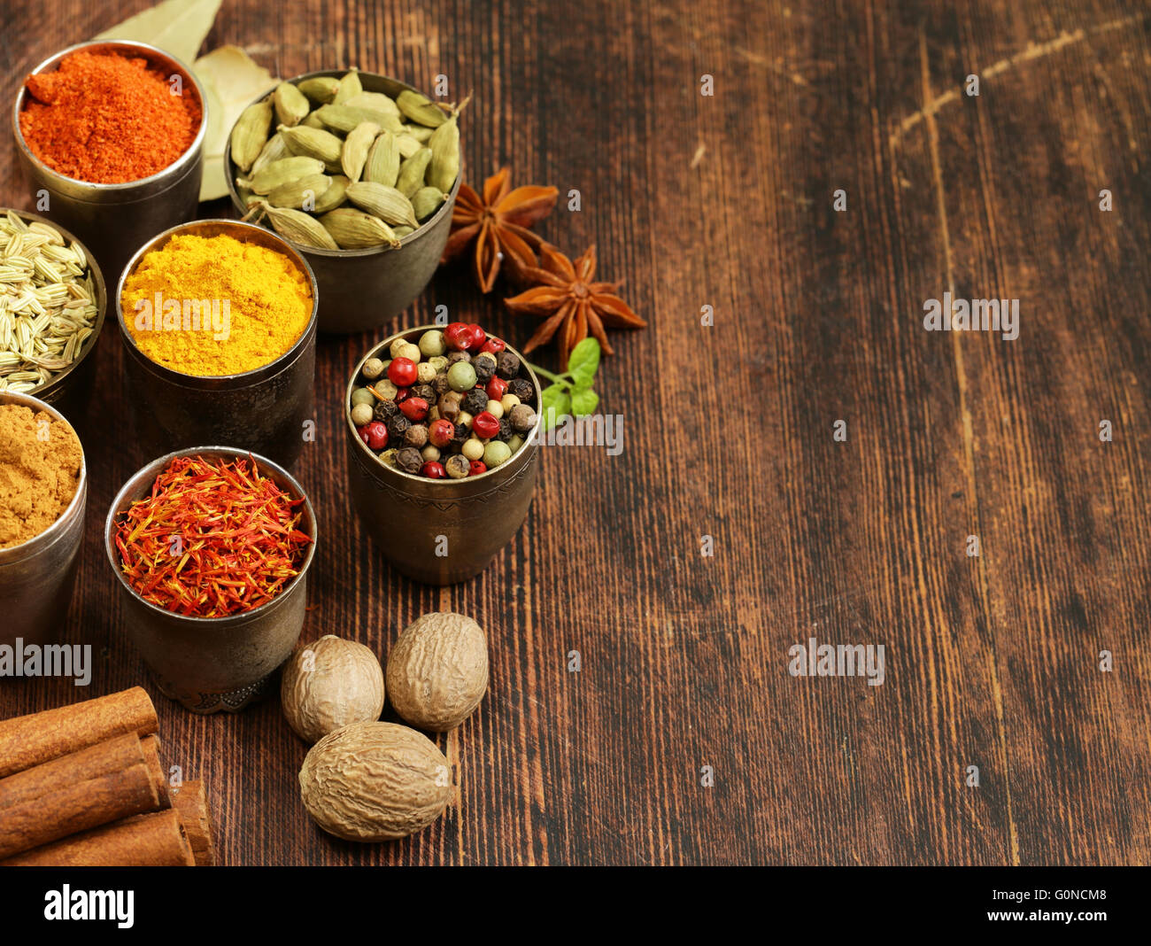 variety of spices (saffron, paprika, pepper, fennel, cinnamon, turmeric ...