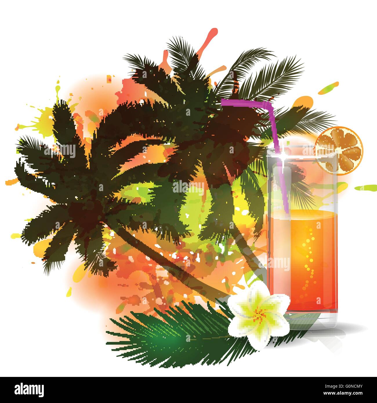 Summer background with palm trees and juice Stock Vector Image & Art ...
