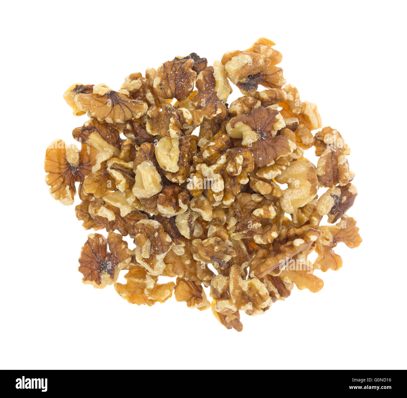 Top view of a small portion of shelled walnuts isolated on a white ...