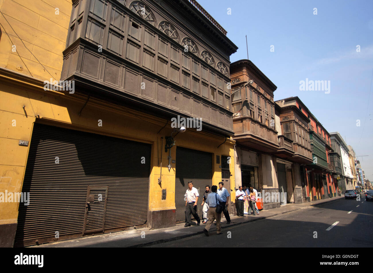 House with traditional balcony at city center, Lima, Peru, South ...