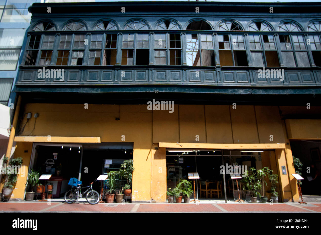 House with traditional balcony at city center, Lima, Peru, South ...