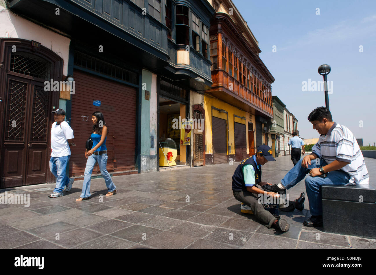 House with traditional balcony at city center, Lima, Peru, South ...