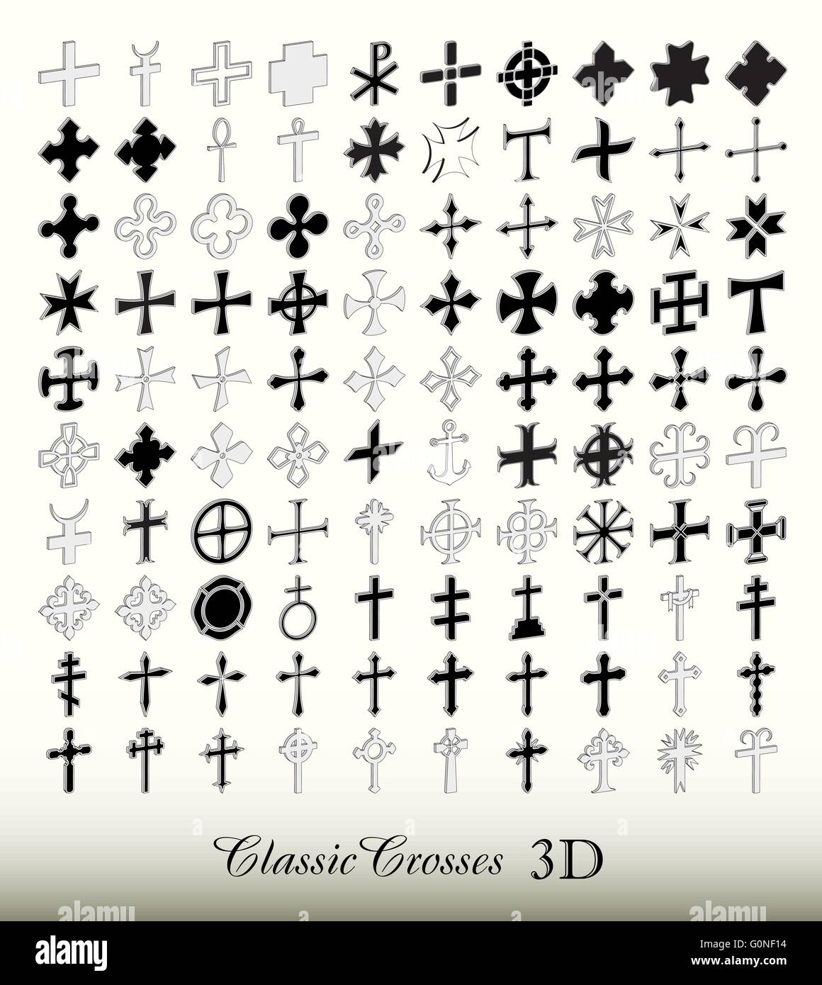 Collection of 100 isolated classic cross in three dimensions ...