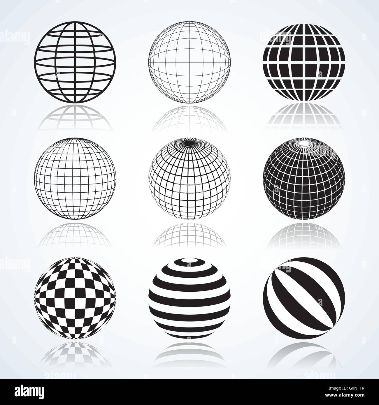 Set of 9 Globes, Abstract Elliptical Design Elements Vector ...