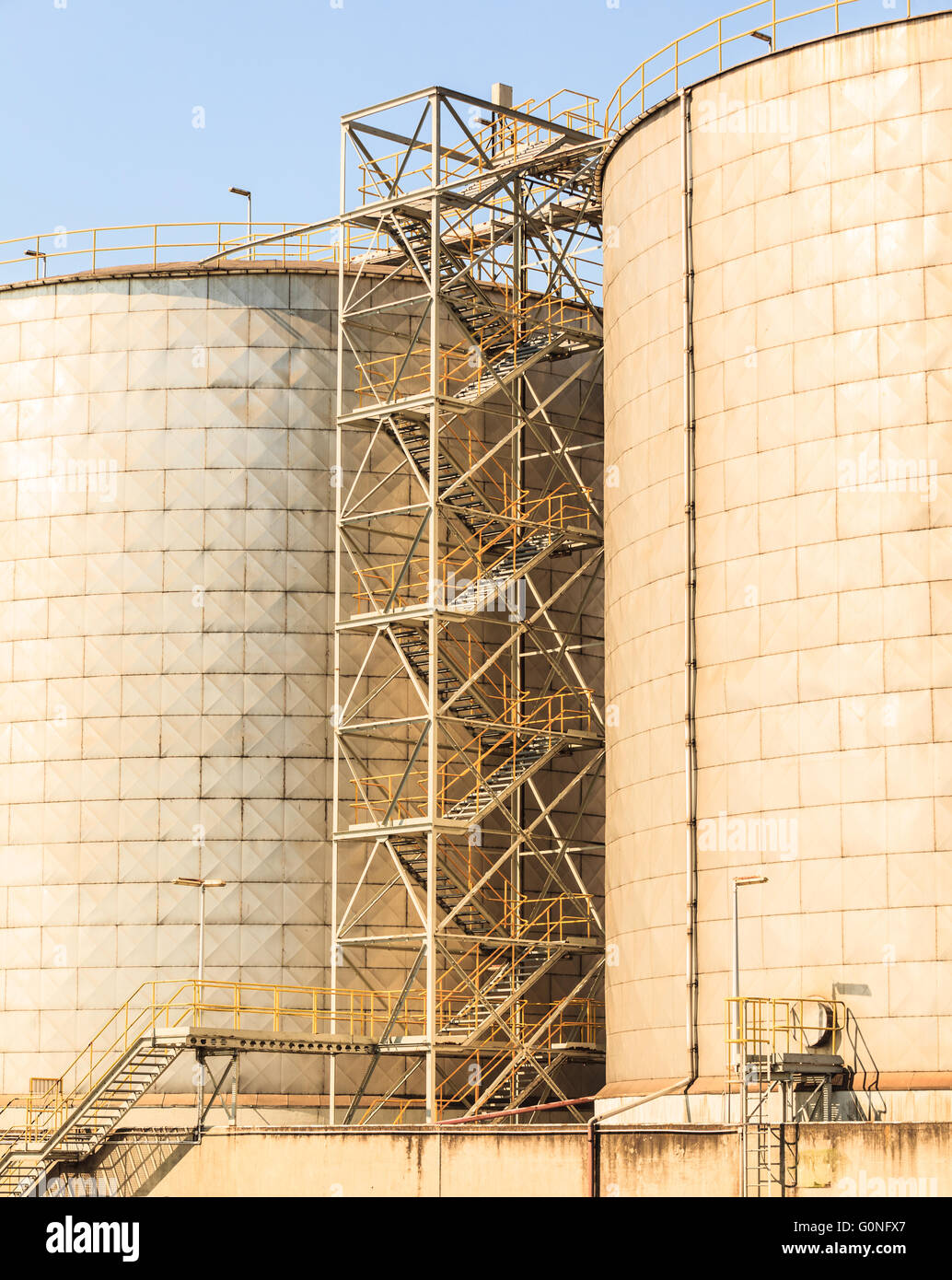 Cargo transport commerce concept. Silo in morning harbour. Storage ...