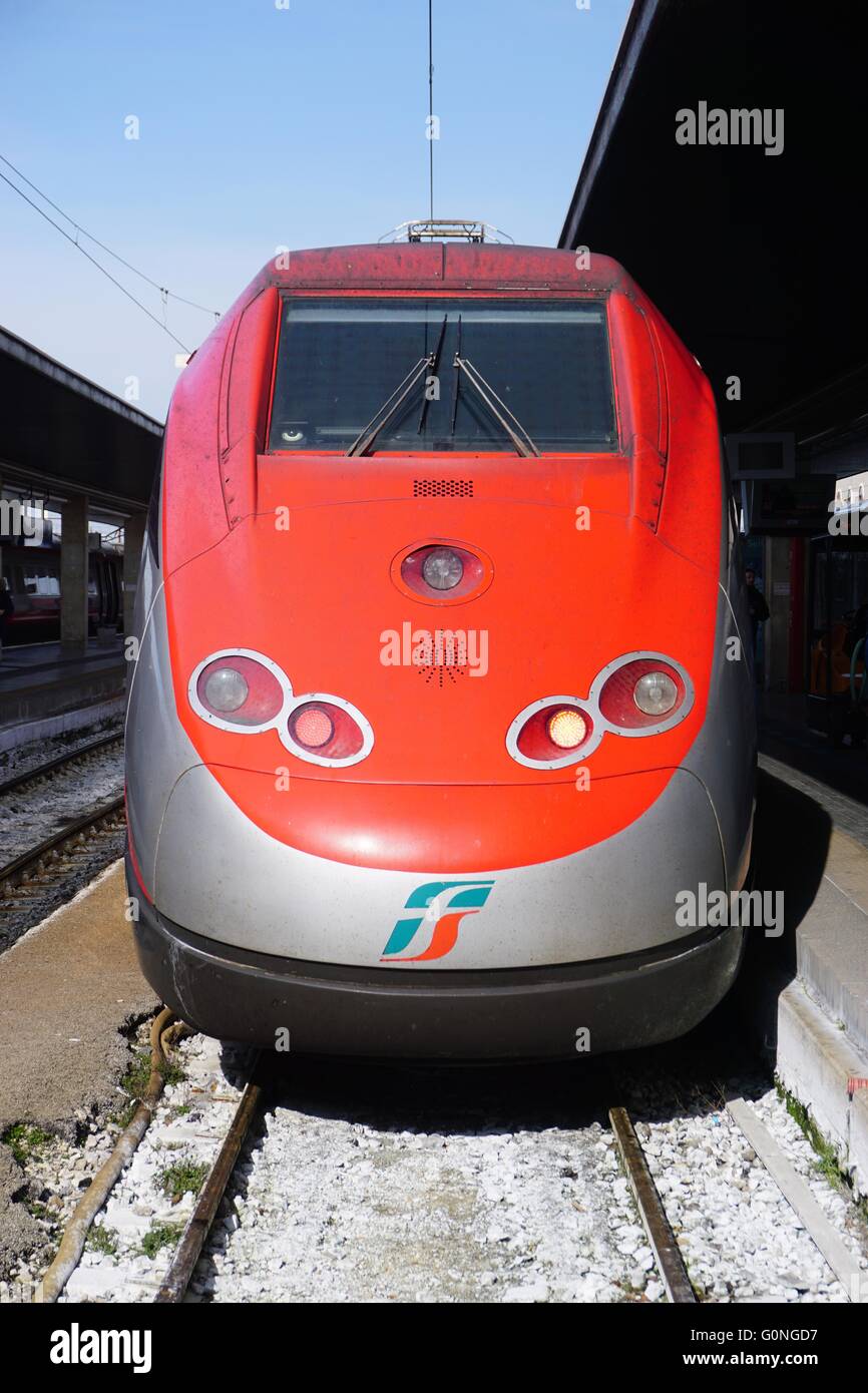 Trenitalia high speed trains (Italo, Frecciarossa and Frecciabianca) at the Venice St. Lucia ...