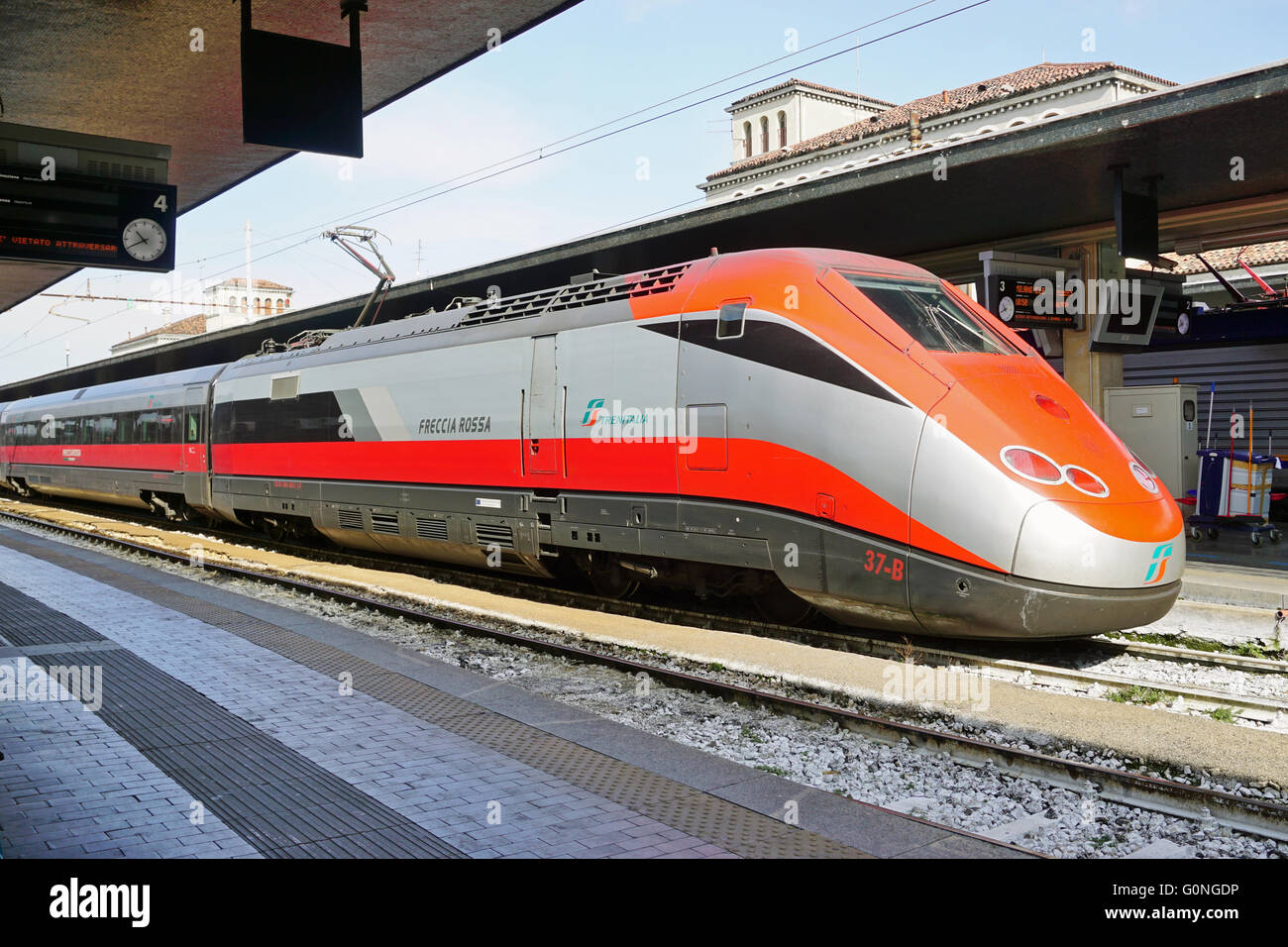 Trenitalia high speed trains (Italo, Frecciarossa and Frecciabianca) at the Venice St. Lucia ...