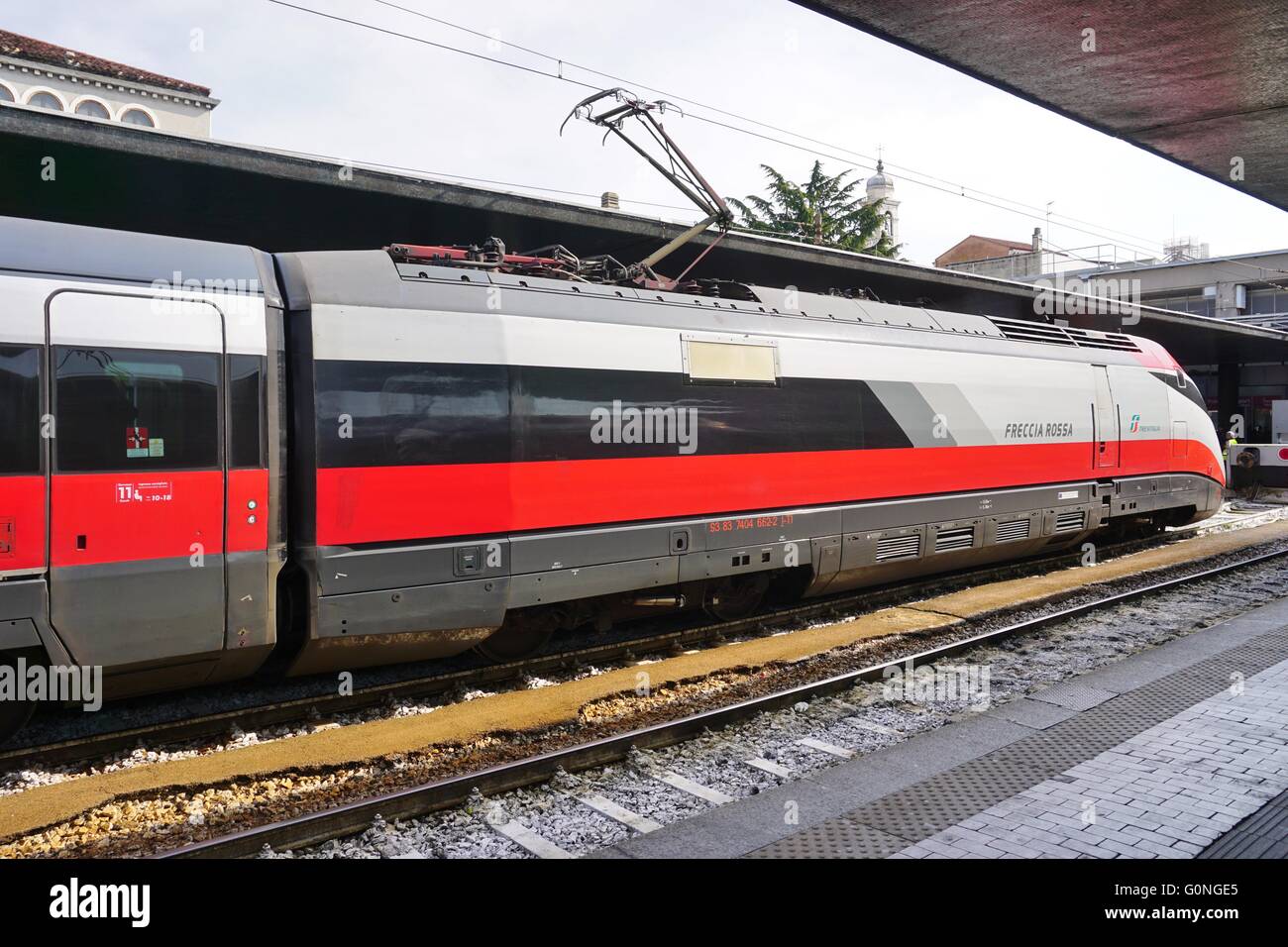 Trenitalia high speed trains (Italo, Frecciarossa and Frecciabianca) at the Venice St. Lucia ...