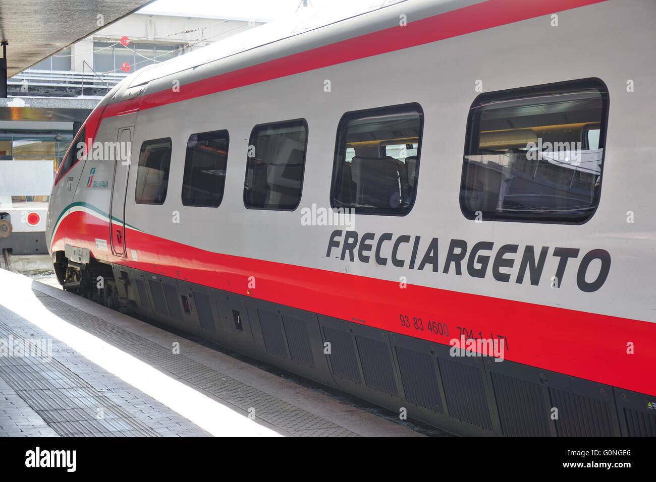 Trenitalia high speed trains (Italo, Frecciarossa and Frecciabianca) at the Venice St. Lucia ...