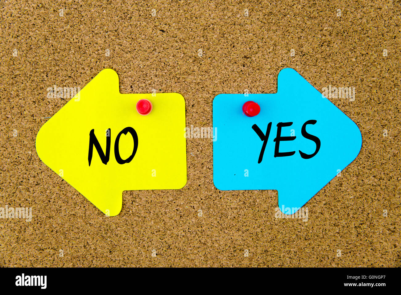 Message NO versus YES on yellow and blue paper notes as opposite arrows ... Message NO versus YES on yellow and blue paper notes as opposite arrows ...