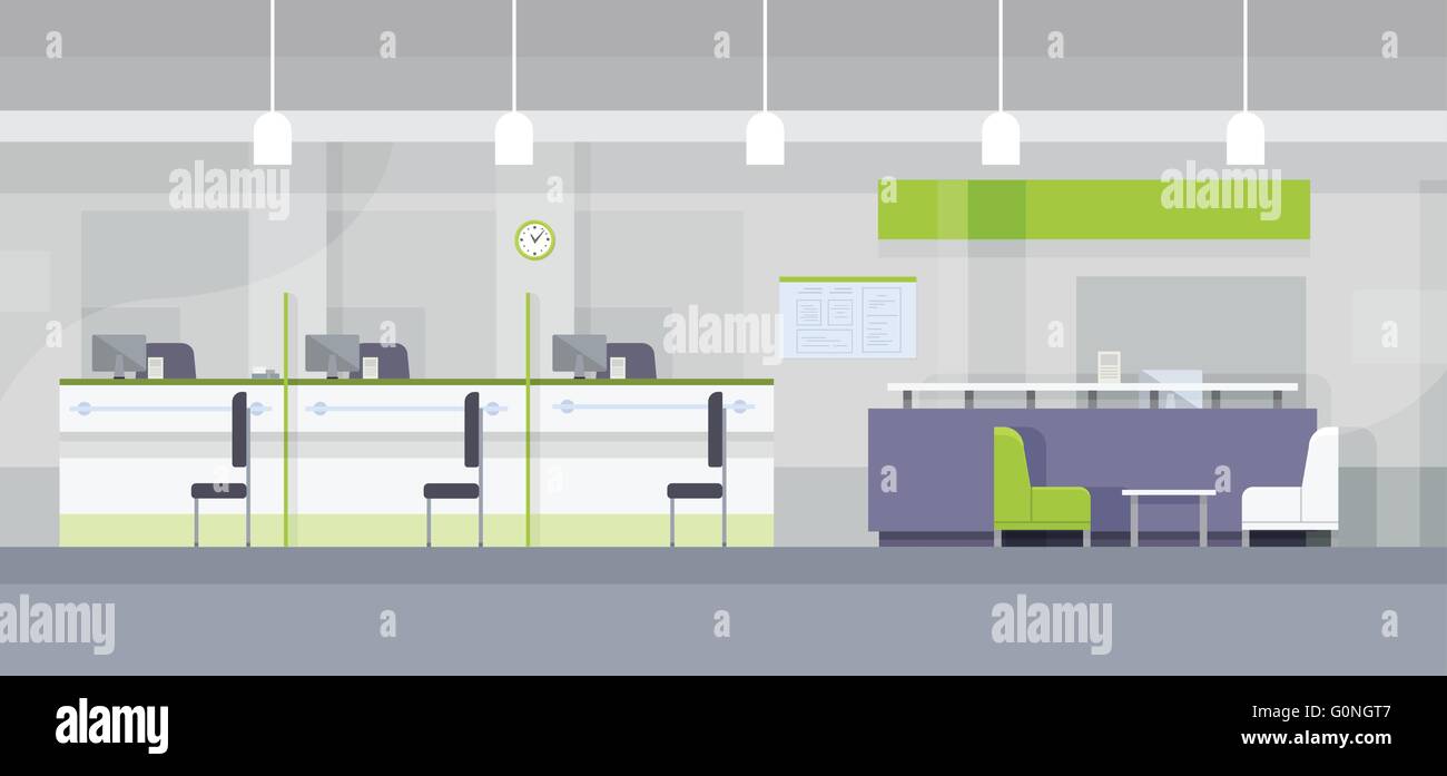 Modern Bank Office Interior Workplace Desk Flat Design Stock Vector ...