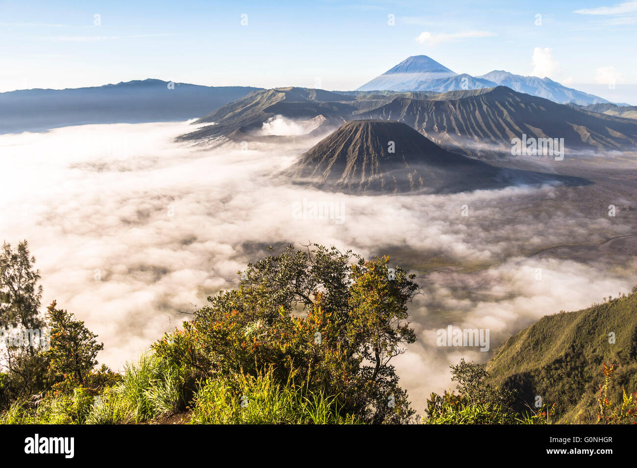 View over Mount Bromo landscape with clouds Stock Photo - Alamy