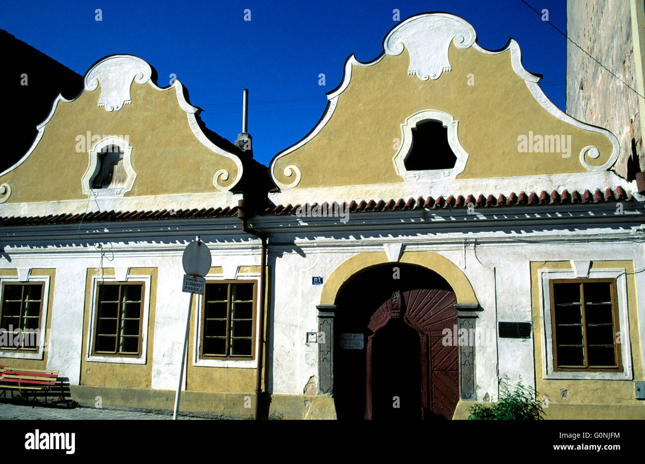 Trebon, Czech republic, Baroque house gables, twin gables, twins ...