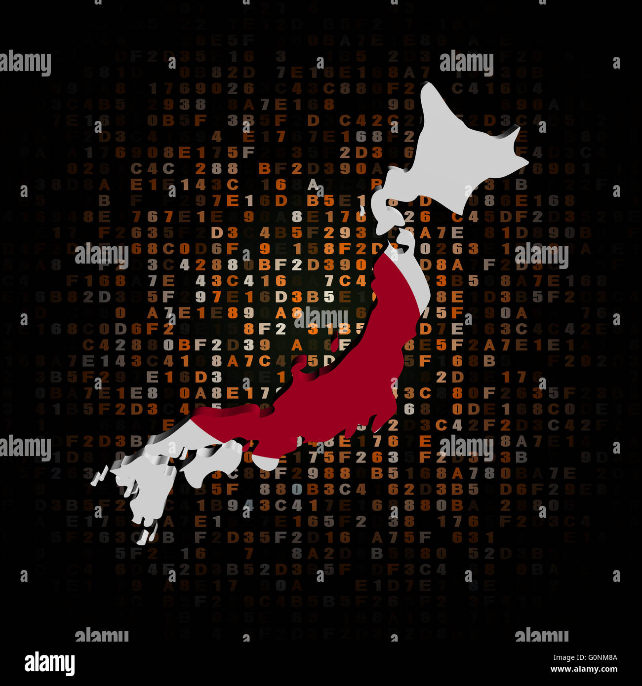 Japan map flag on hex code illustration Stock Photo - Alamy