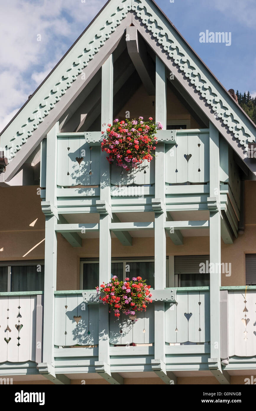 Alpine wooden balconies; Italy Stock Photo - Alamy
