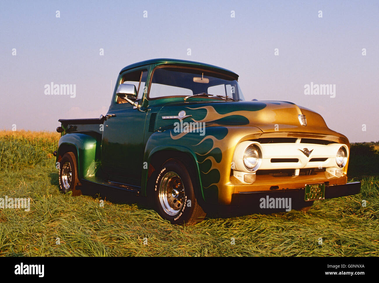 Antique green & gold Ford pick up truck; Pennsylvania; USA Stock Photo ...