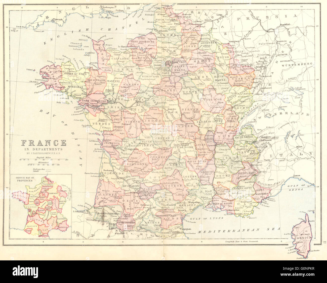 FRANCE: Departments, 1870 antique map Stock Photo - Alamy
