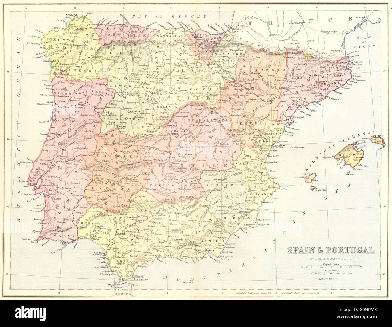 SPAIN: & Portugal, 1870 antique map Stock Photo - Alamy